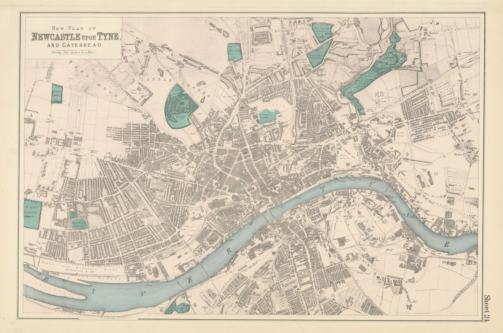 NEWCASTLE-UPON-TYNE Gateshead Elswick Byker town city plan GW BACON ...