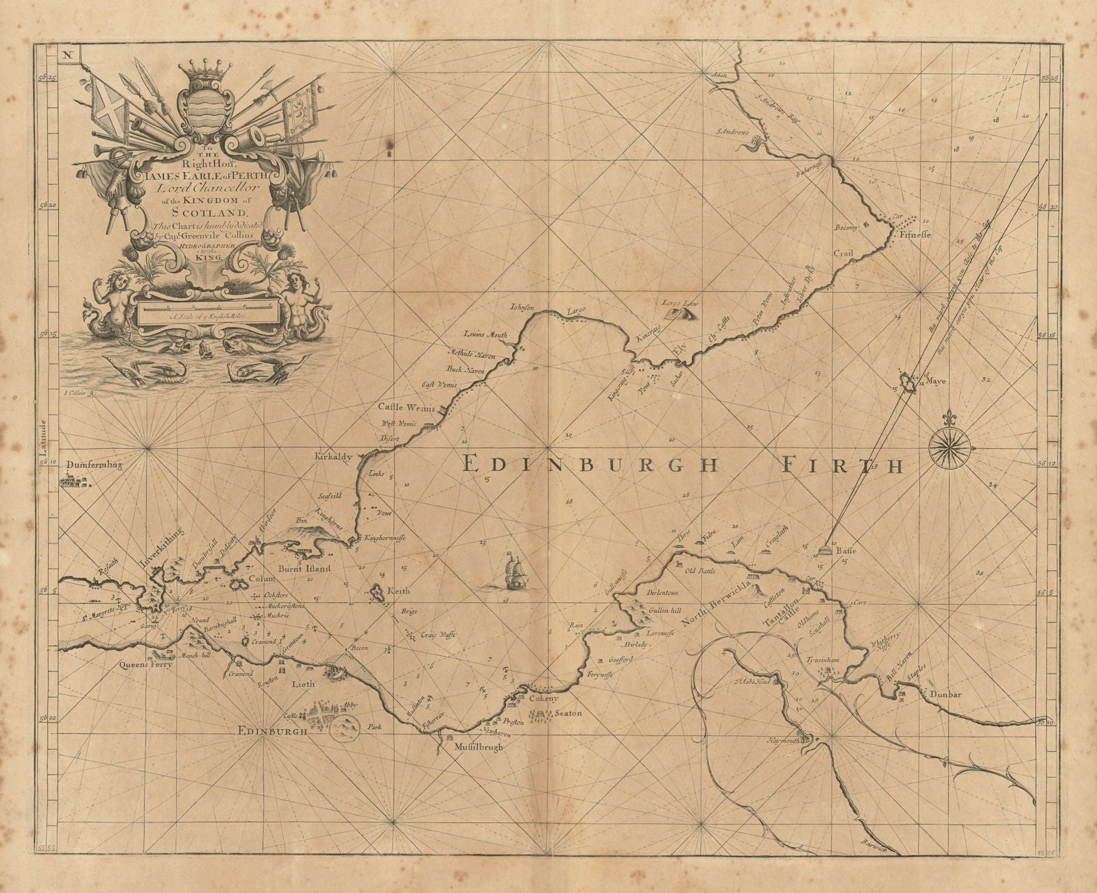 Edinburgh Firth. Firth of Forth sea chart. Lothian & Fife. COLLINS 1693 ...