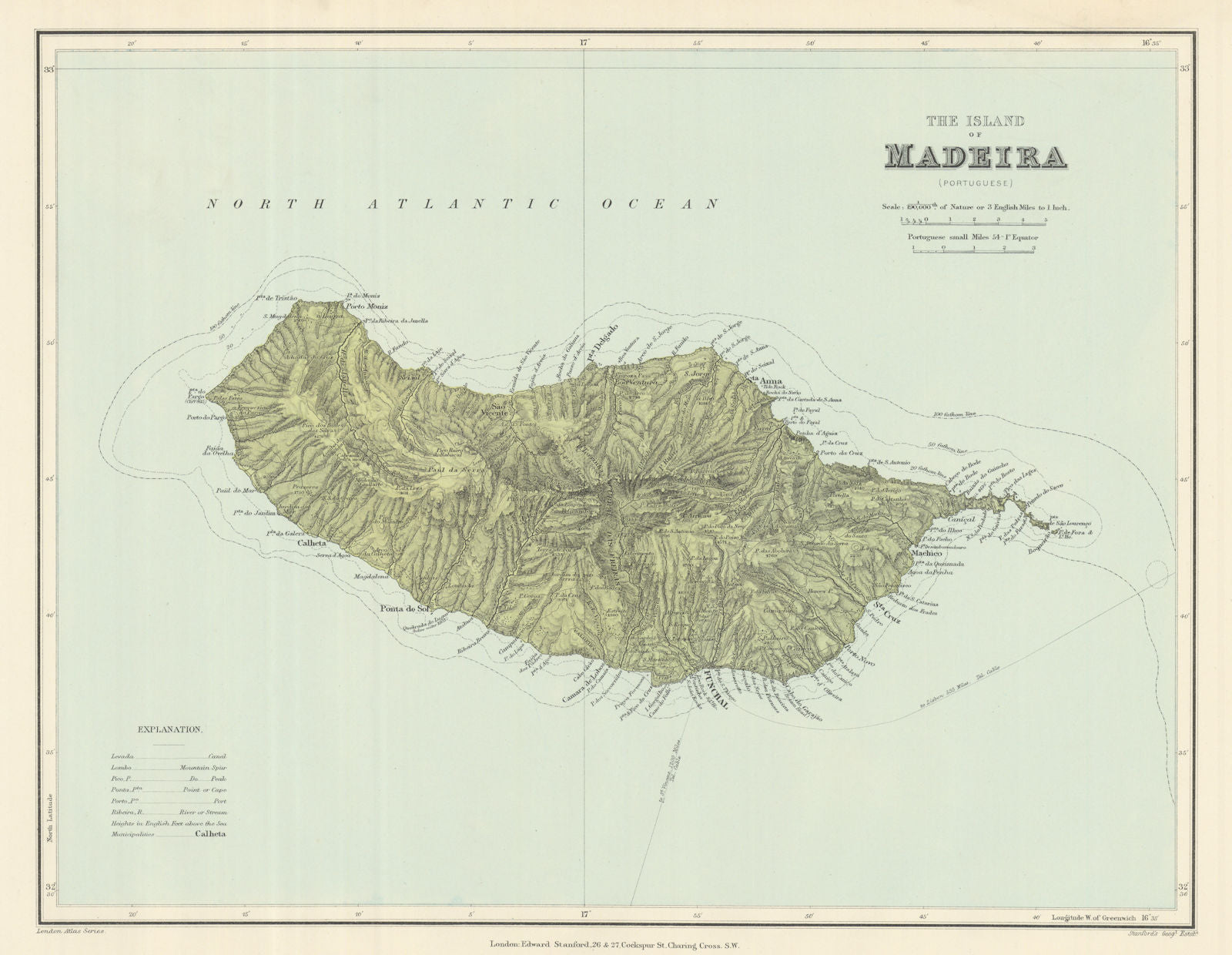 The Island Of Madeira. Rivers Mountains. STANFORD 1894 old antique map ...