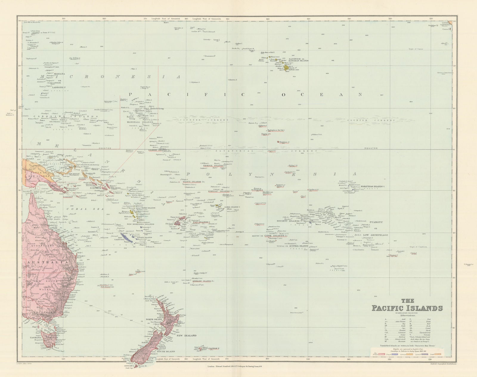 Pacific Islands. Melanesia Polynesia Micronesia. Hawaii. STANFORD 1894 ...