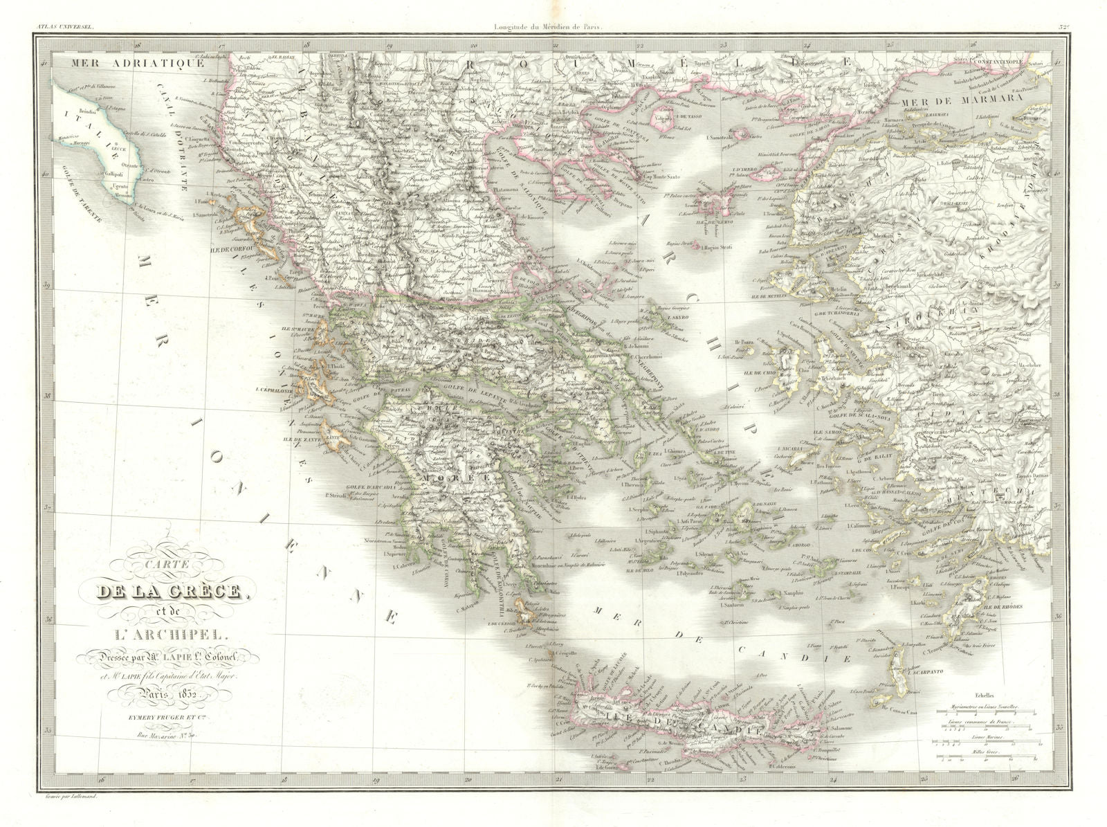 Carte de la Grèce et de l'archipel. Greece & the Aegean. LAPIE 1832 old ...