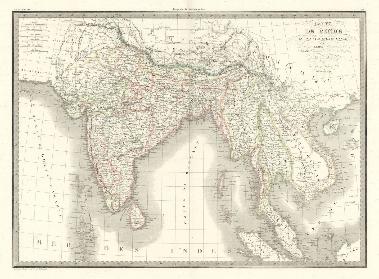 Carte de l'Inde en-deça et au-dela du Gange. India & Indochina. LAPIE ...