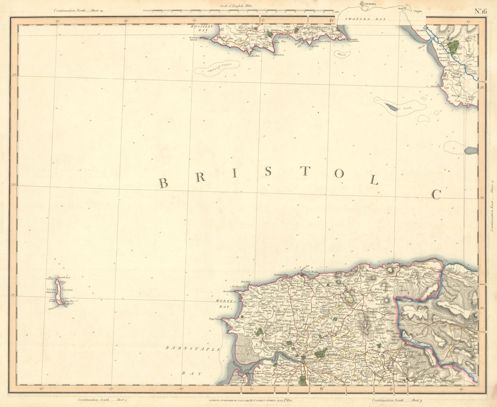 BRISTOL CHANNEL, GOWER & NORTH DEVON COASTS. Exmoor & Lundy Island CARY ...