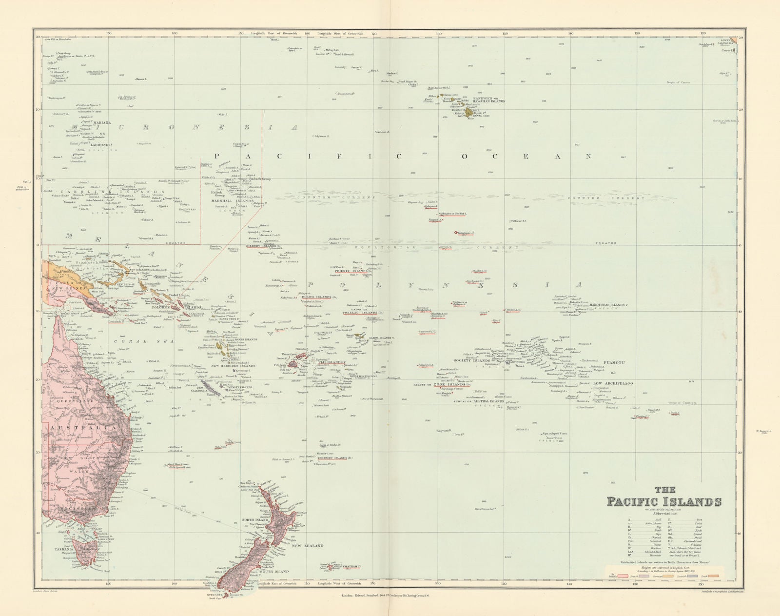 Pacific Islands. Melanesia Polynesia Micronesia. Hawaii. STANFORD 1896 ...
