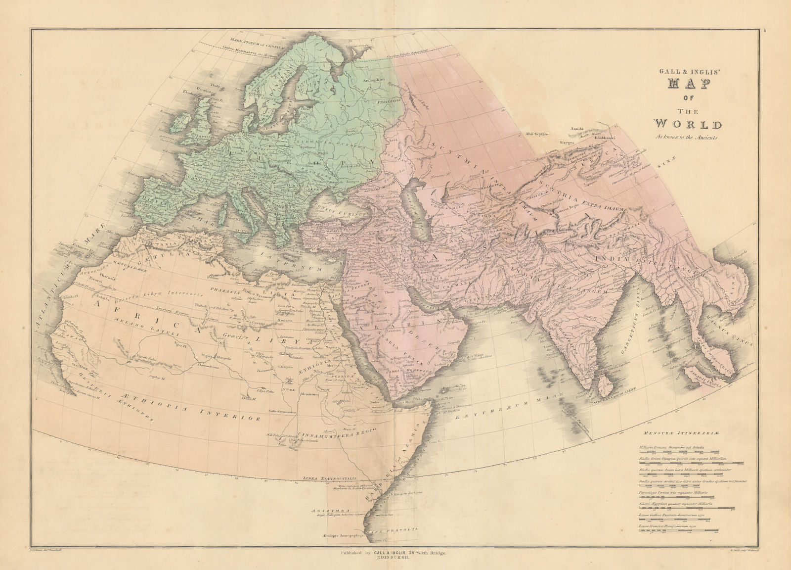 Gall & Inglis' Map of the World, as known to the Ancients 1850 old ...