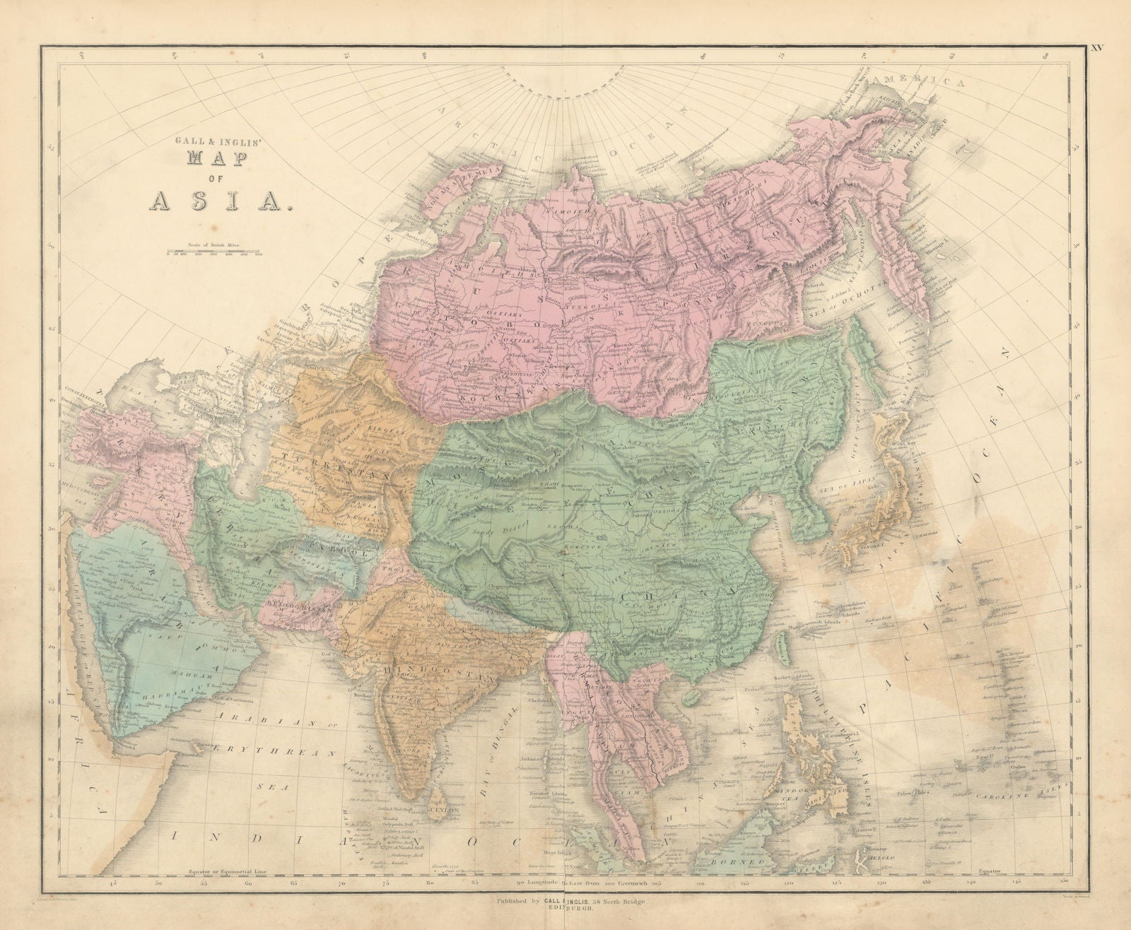 Gall & Inglis' Map of Asia, and Arabia 1850 old antique vintage plan ...