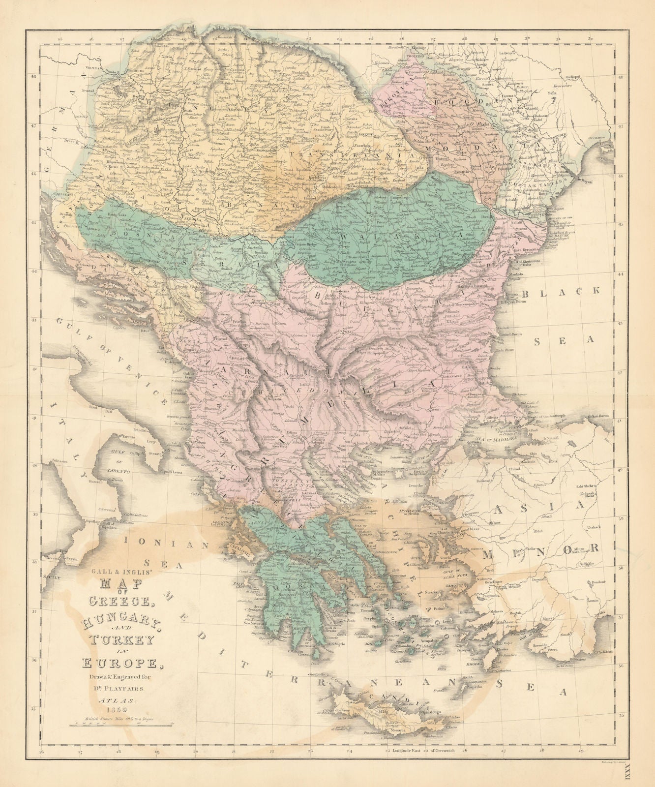 Gall & Inglis' Map of Greece, Hungary & Turkey in Europe. Balkans ...