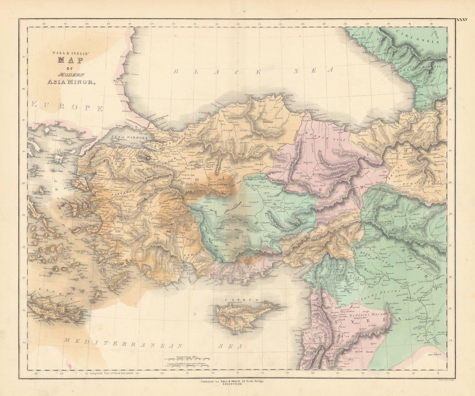 Gall & Inglis' Map of Modern Asia Minor. Anatolia Aegean Cyprus Turkey ...