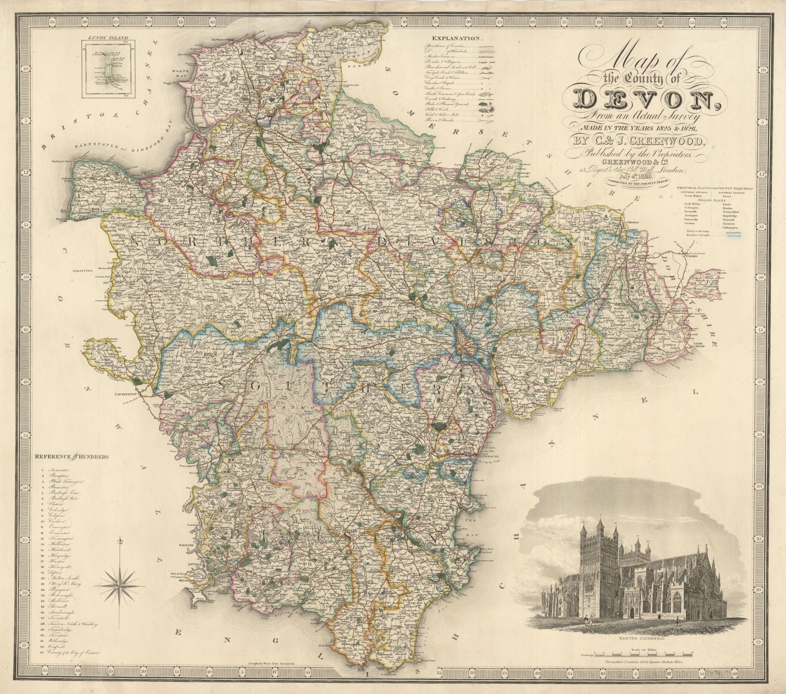 "Map of the county of Devon" by C. & J. Greenwood. 63x72cm 1829 old ...