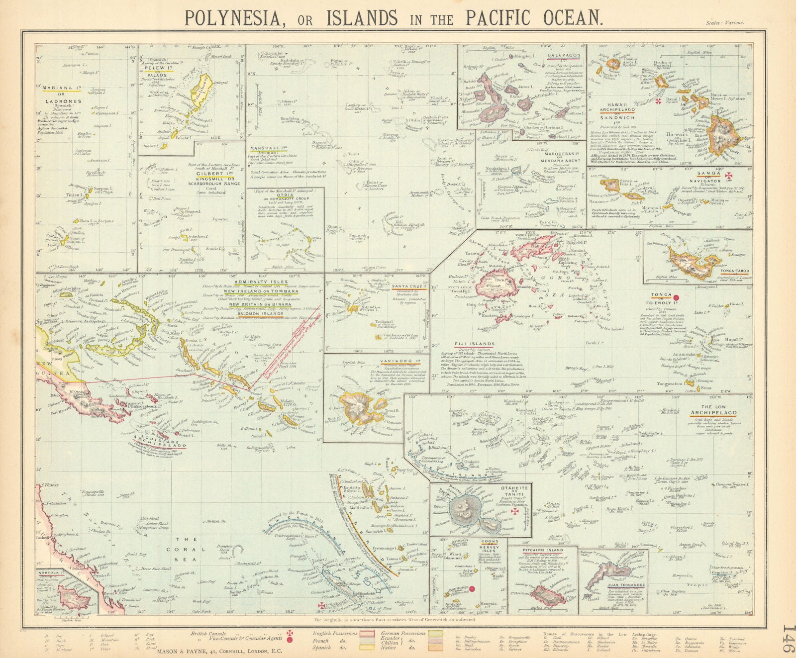 PACIFIC ISLANDS Polynesia Hawaii Samoa Fiji Tahiti Galapagos. LETTS ...