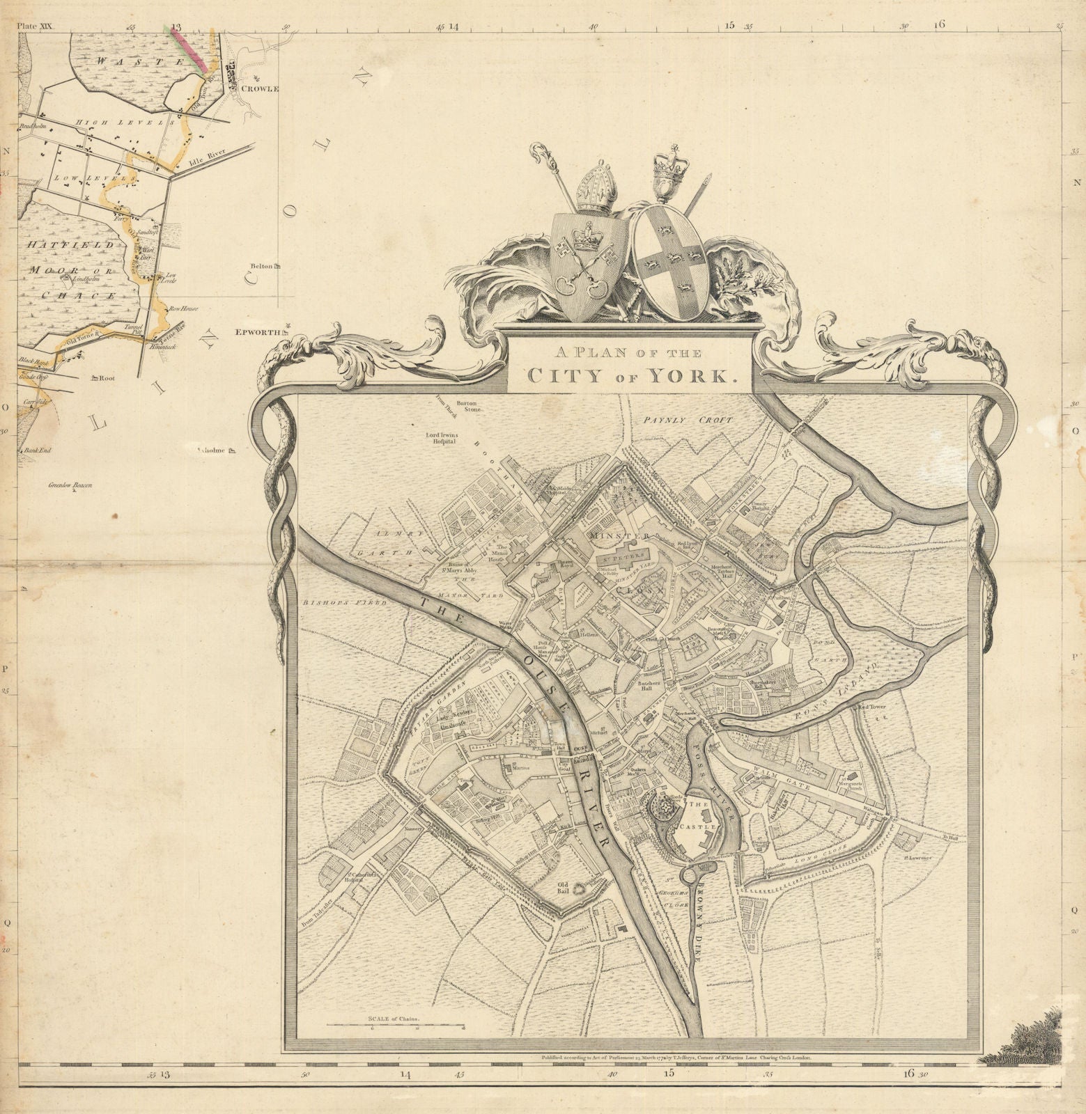 A Plan of the City of York by Thomas Jefferys. Yorkshire town city plan ...