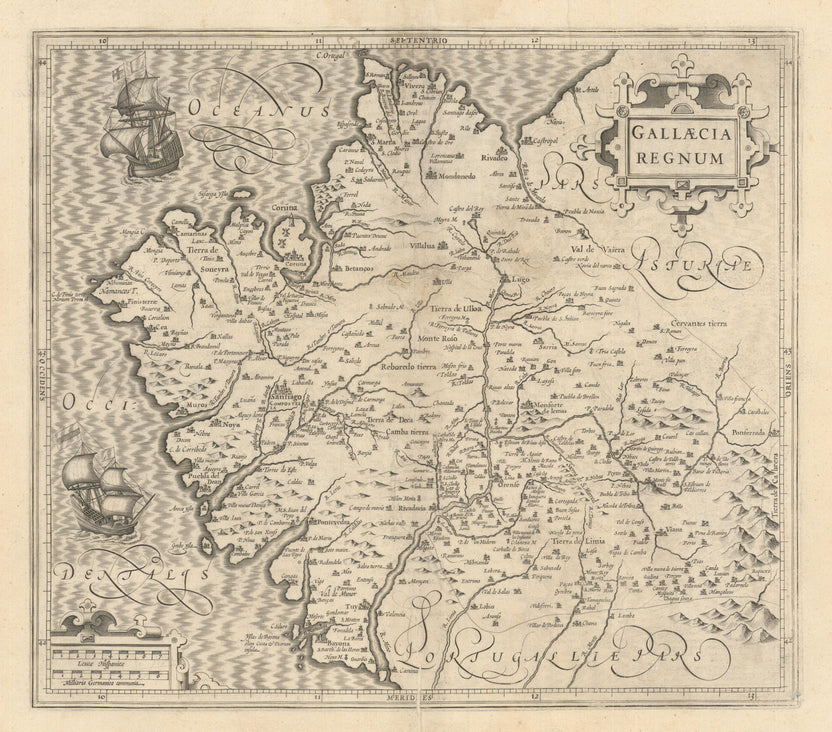 Gallaecia Regnum. The Kingdom of Galicia, Spain by Blaeu c1635 old antique map ...