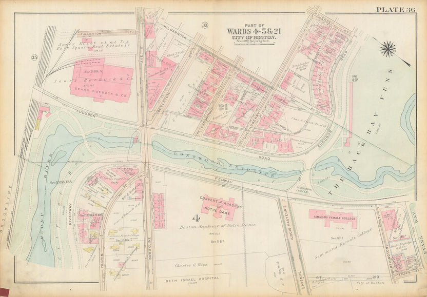 Boston #36 Fenway, Back Bay Fens & Longwood Medical Area. BROMLEY 1928 ...