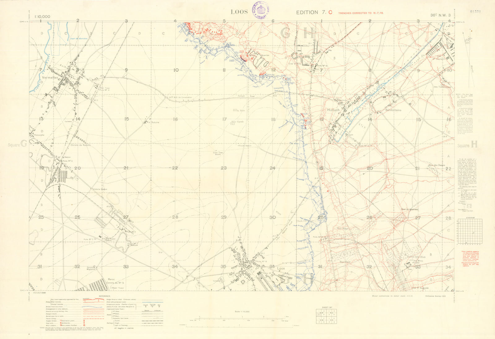 Loos First World War Trench Map GSGS 3062 Sheet 36C NW3 Ex-NWL/IWM. 16 ...