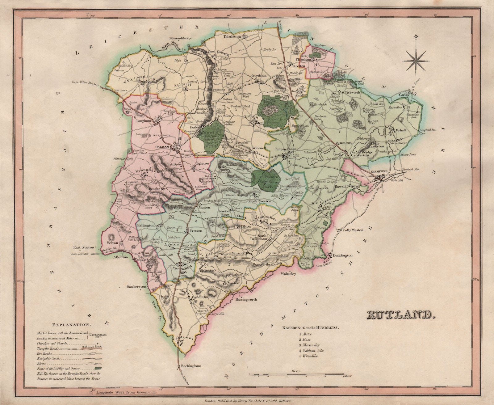 Antique county map of Rutland by Henry Teesdale 1831 old chart ...