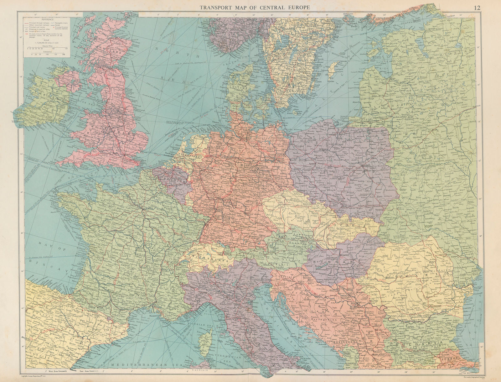 Transport Map of Central Europe. Railways mail routes. LARGE 1952 old ...