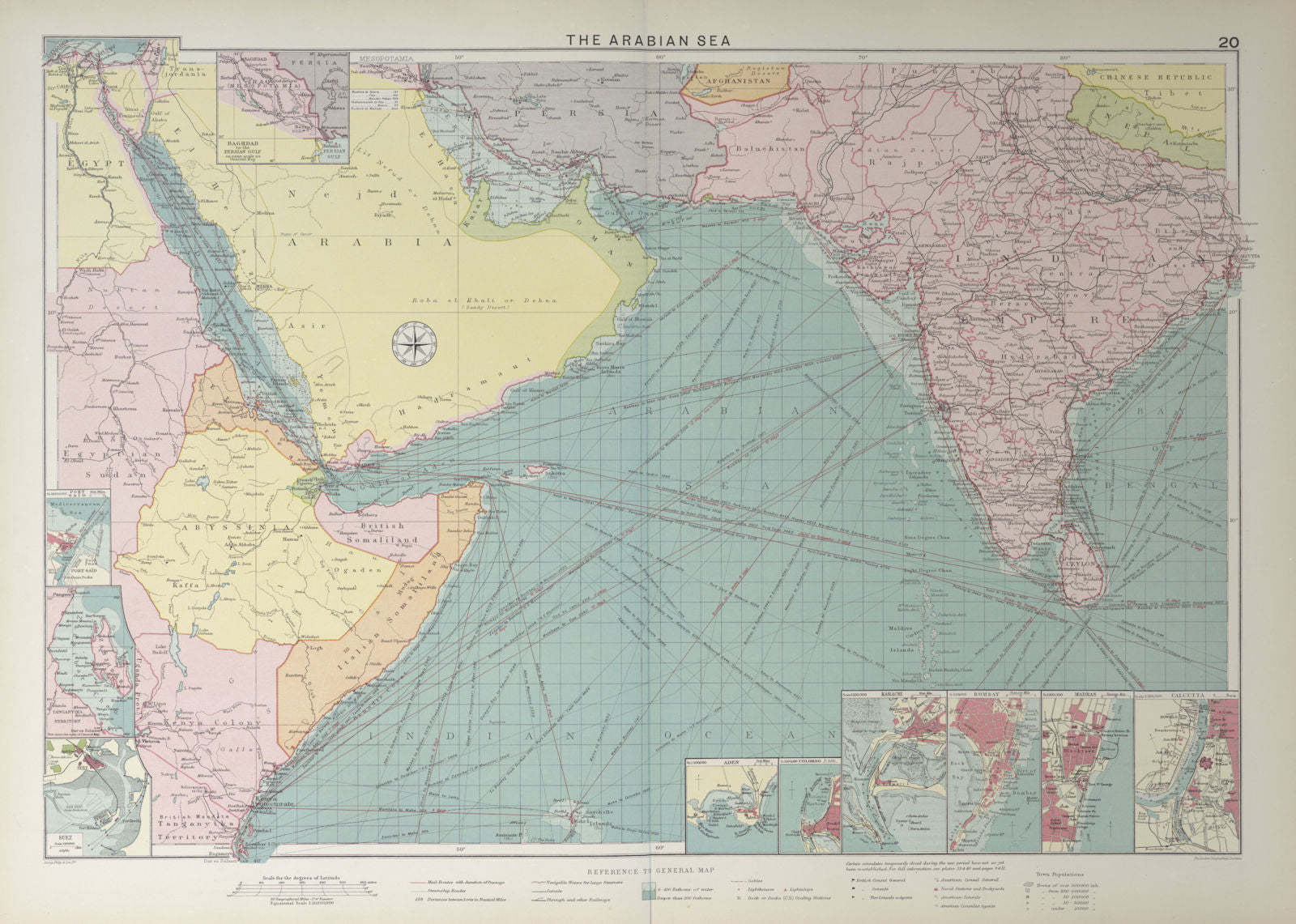 Red/Arabian Sea Persian Gulf sea chart. Ports lighthouses mail. LARGE ...