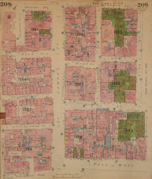 GOAD MAP.SW1.St James's St Pl Pall Mall King Duke Bury Jermyn Cleveland ...