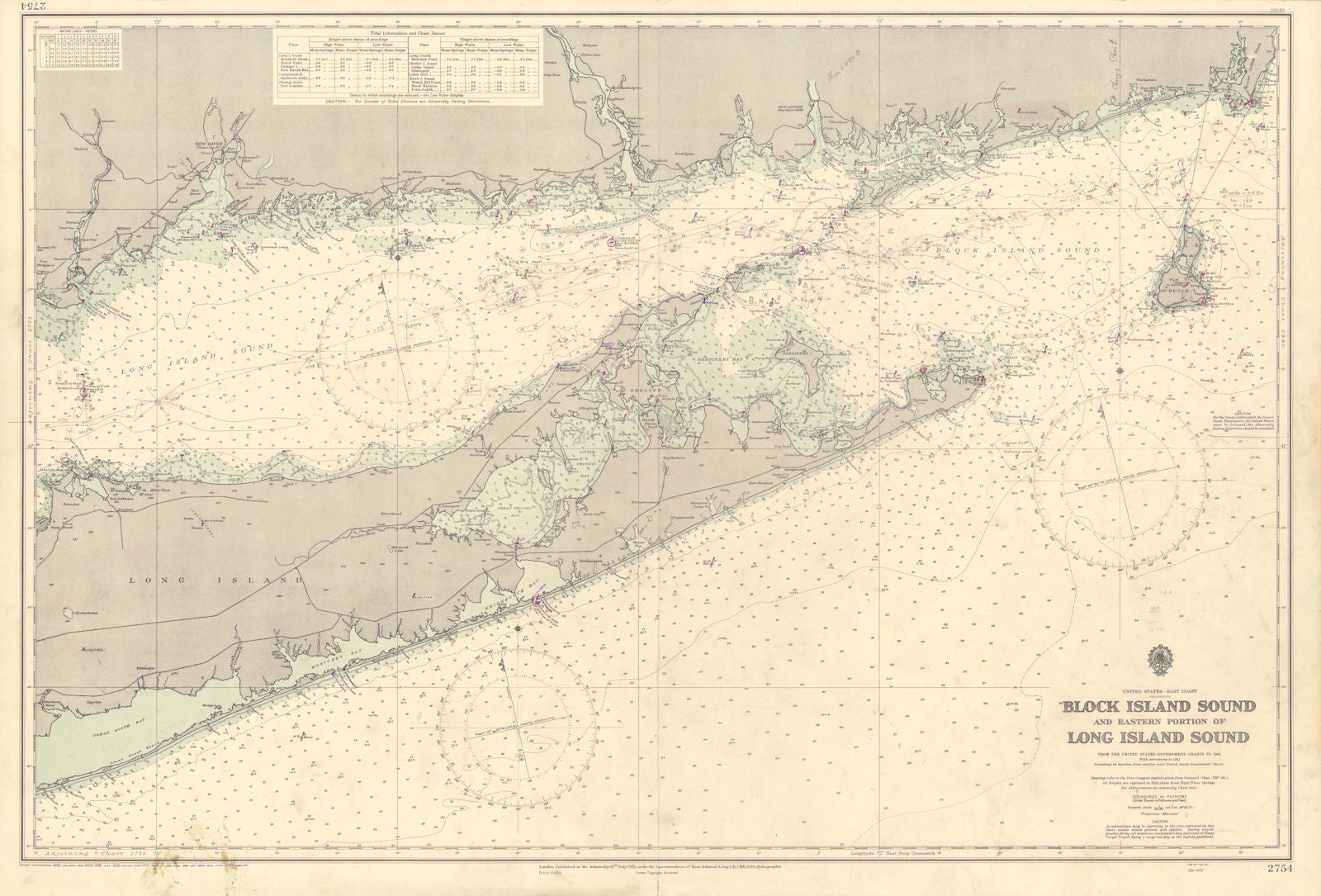 Long Island Block Island Sound Connecticut coast ADMIRALTY chart 1951 ...