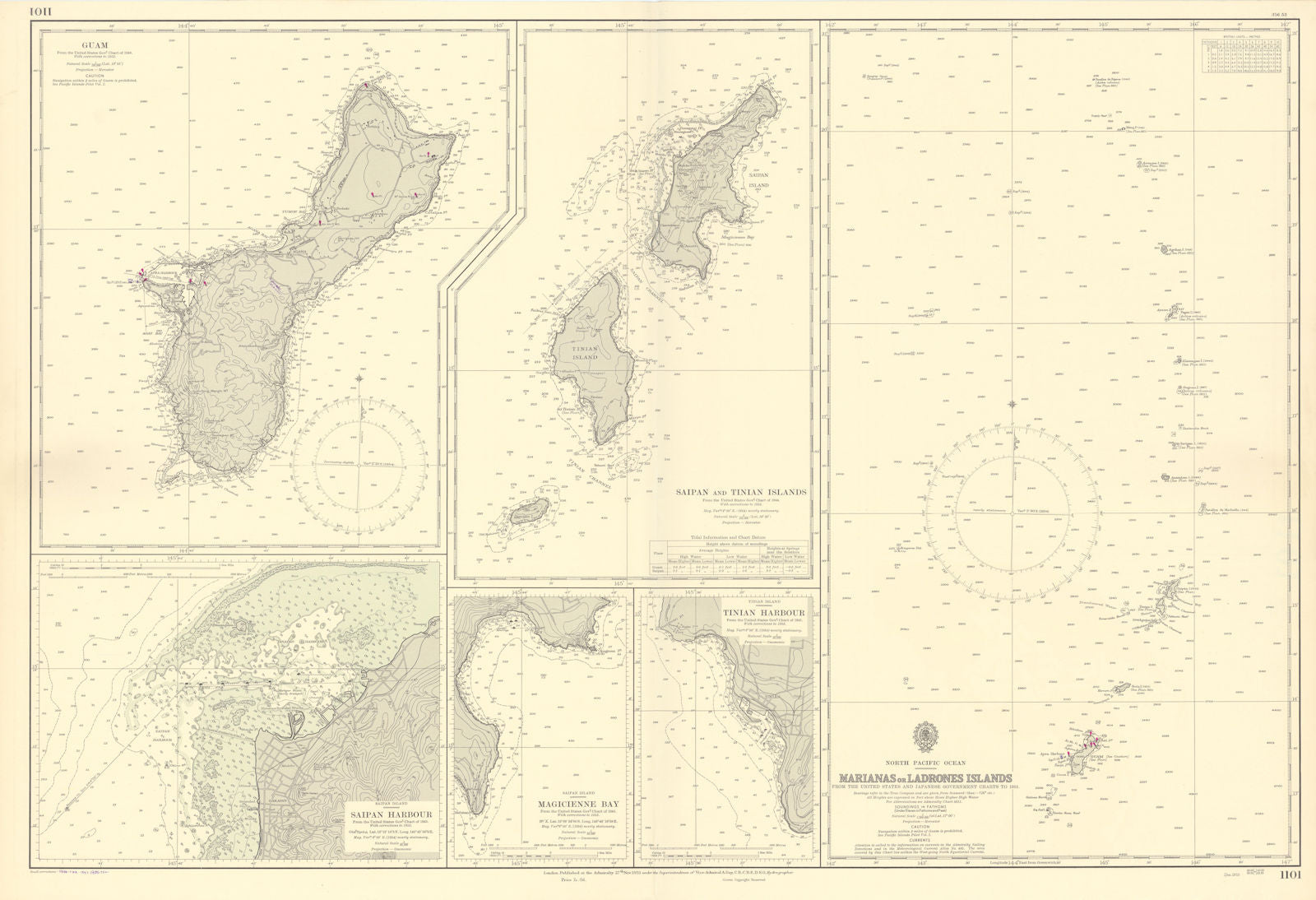 Mariana Islands. Guam Saipan Tinian. ADMIRALTY sea chart 1953 (1955 ...