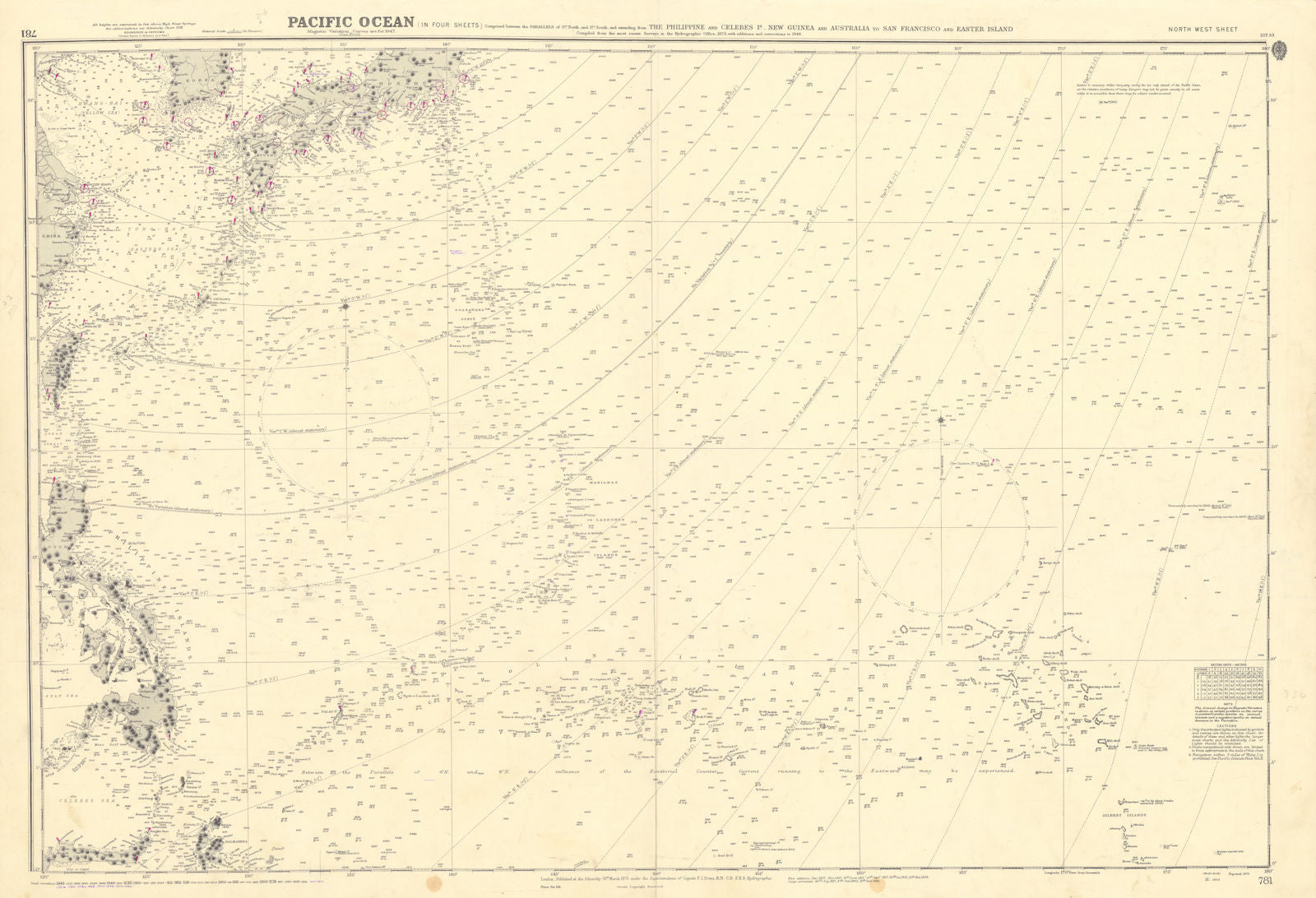 Pacific Ocean North west sheet. Micronesia. ADMIRALTY sea chart 1875 ...