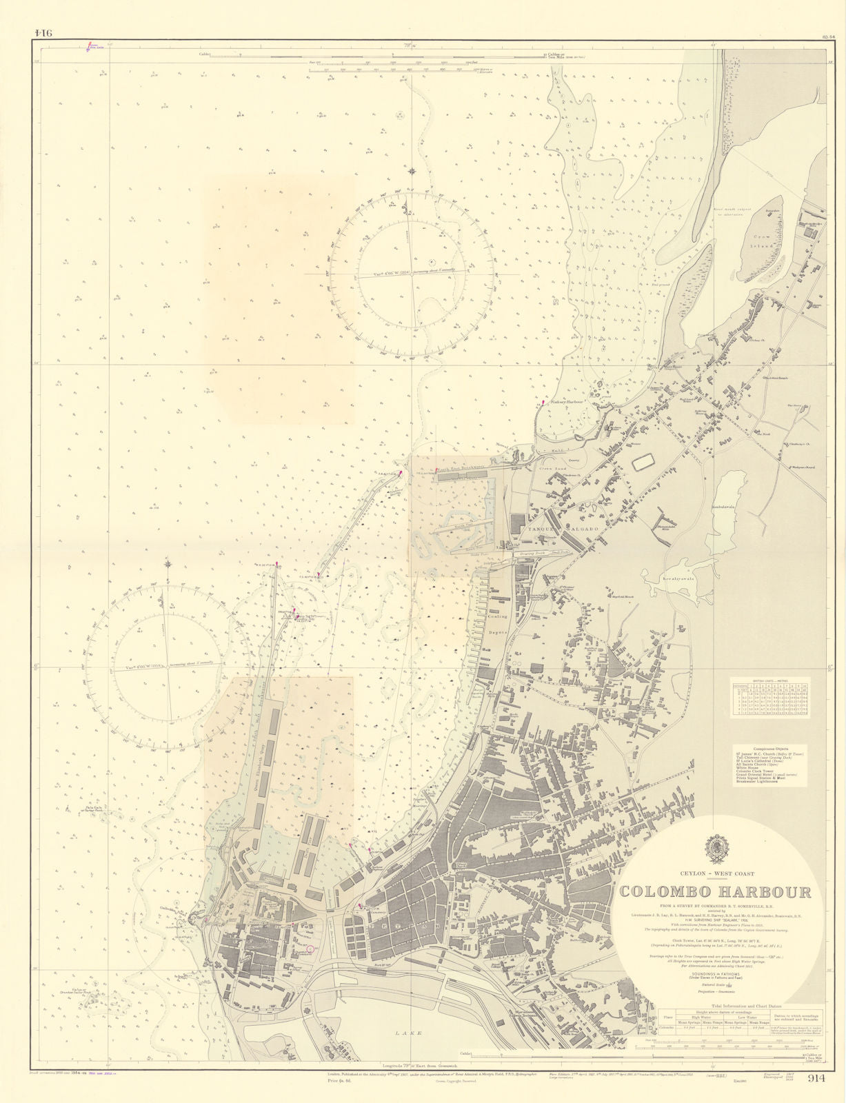 Colombo Harbour, Ceylon Sri Lanka. ADMIRALTY sea chart city plan 1907 ...