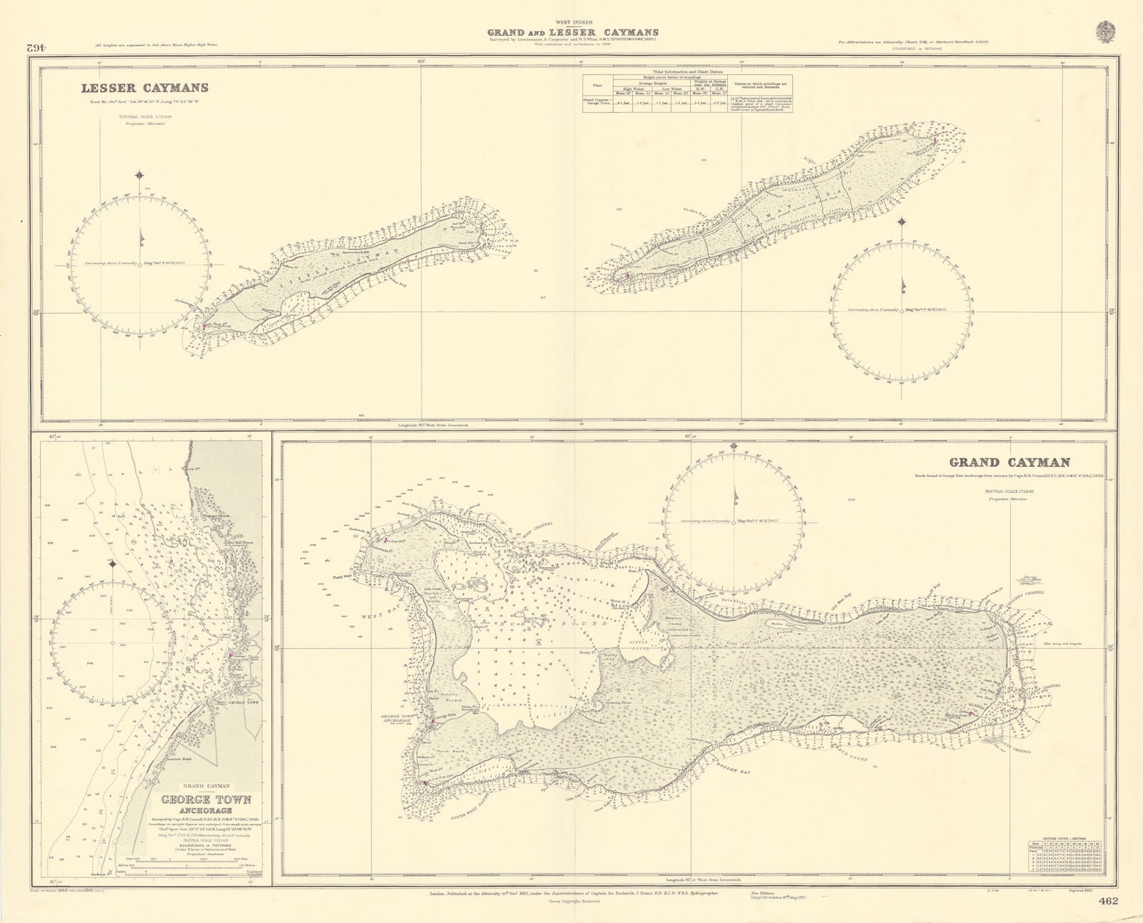 Cayman Islands Lesser Grand Caymans George Town ADMIRALTY chart 1882 ...
