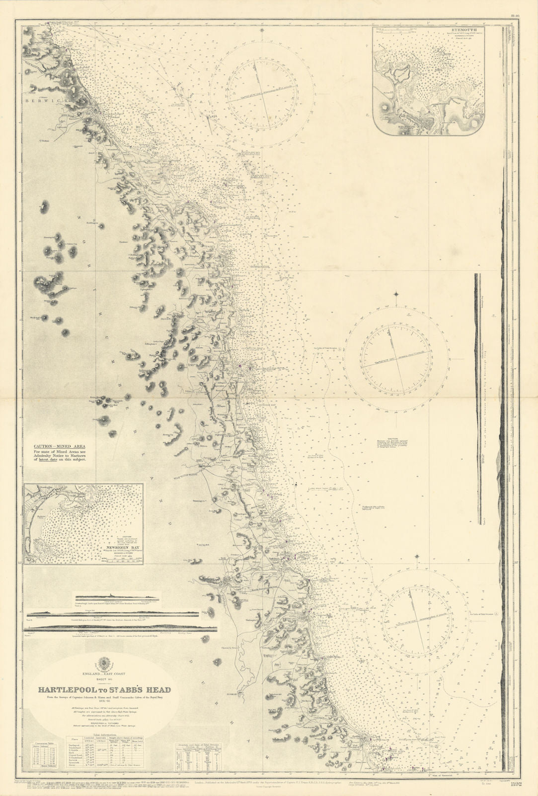 Northeast England coast. Hartlepool-Eyemouth ADMIRALTY sea chart 1879 ...
