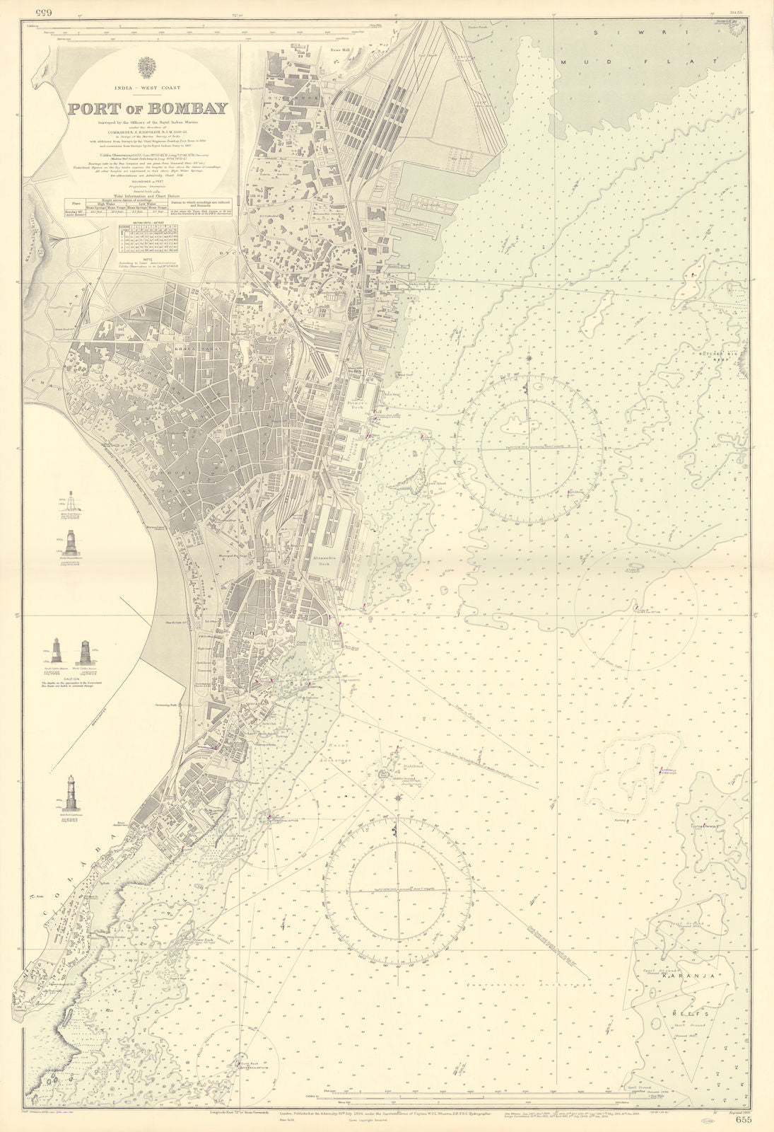 Port of Bombay. Mumbai India. ADMIRALTY sea chart 1894 (1956) old ...