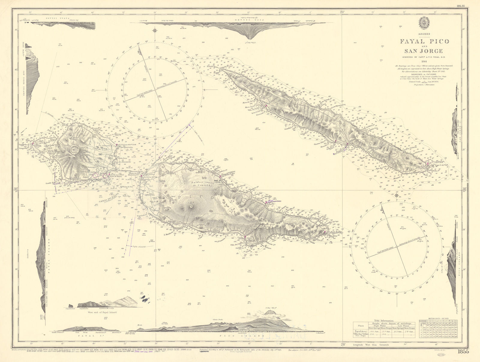 Azores - Fayal Pico & San Jorge. ADMIRALTY sea chart 1849 (1957) old ...