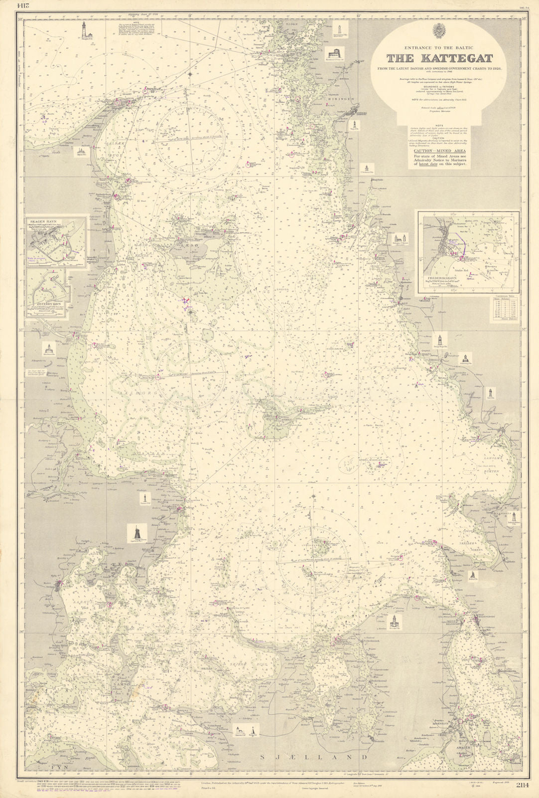 Kattegat Baltic ports lighthouses Denmark Sweden ADMIRALTY chart 1929 ...