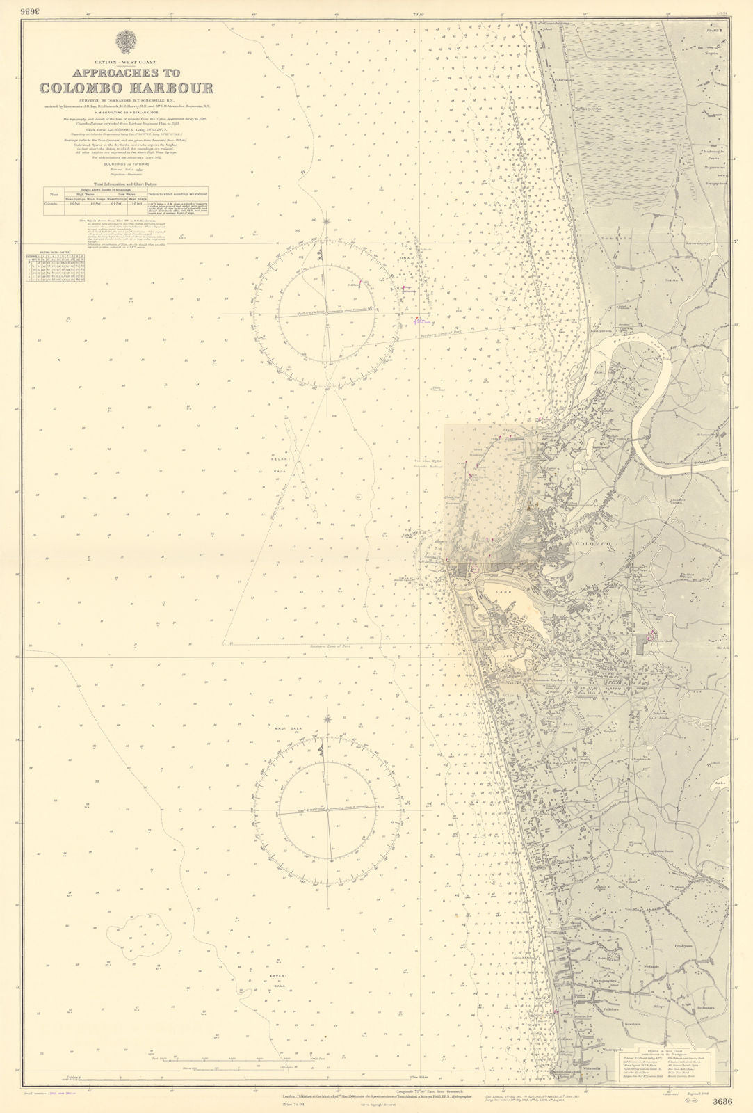Colombo Harbour approaches Ceylon Sri Lanka. ADMIRALTY sea chart 1908 ...