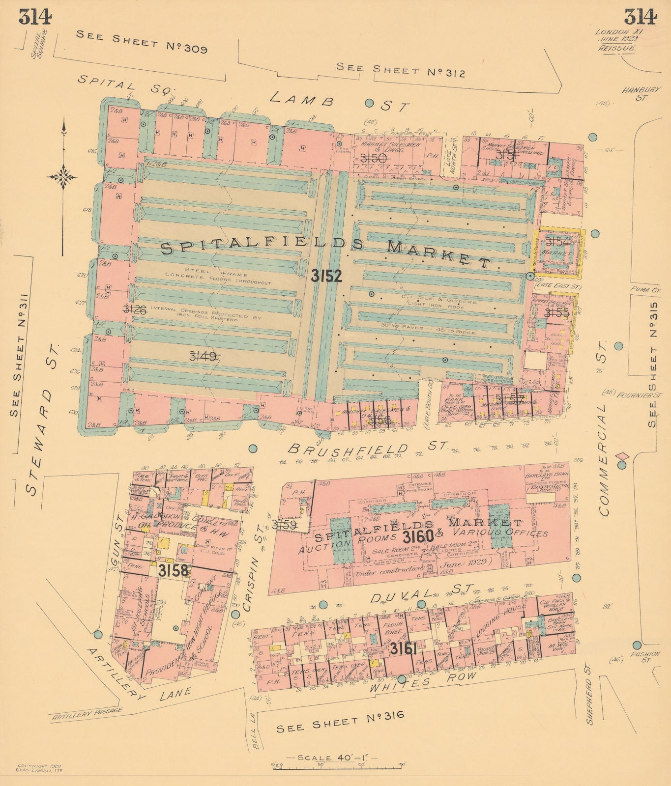 Spitalfields Market Goad Insurance map. Commercial Street. Brushfield ...