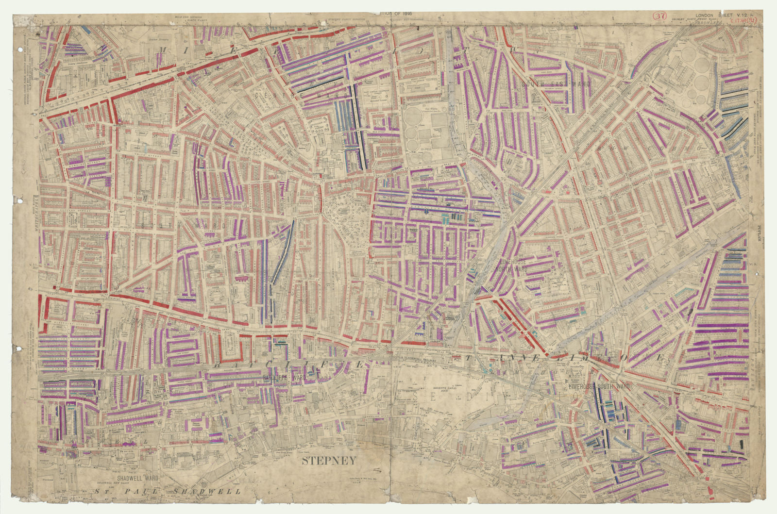 LSE POVERTY OS PROOF MAP East End - Limehouse - Shadwell - Wapping 1928 ...