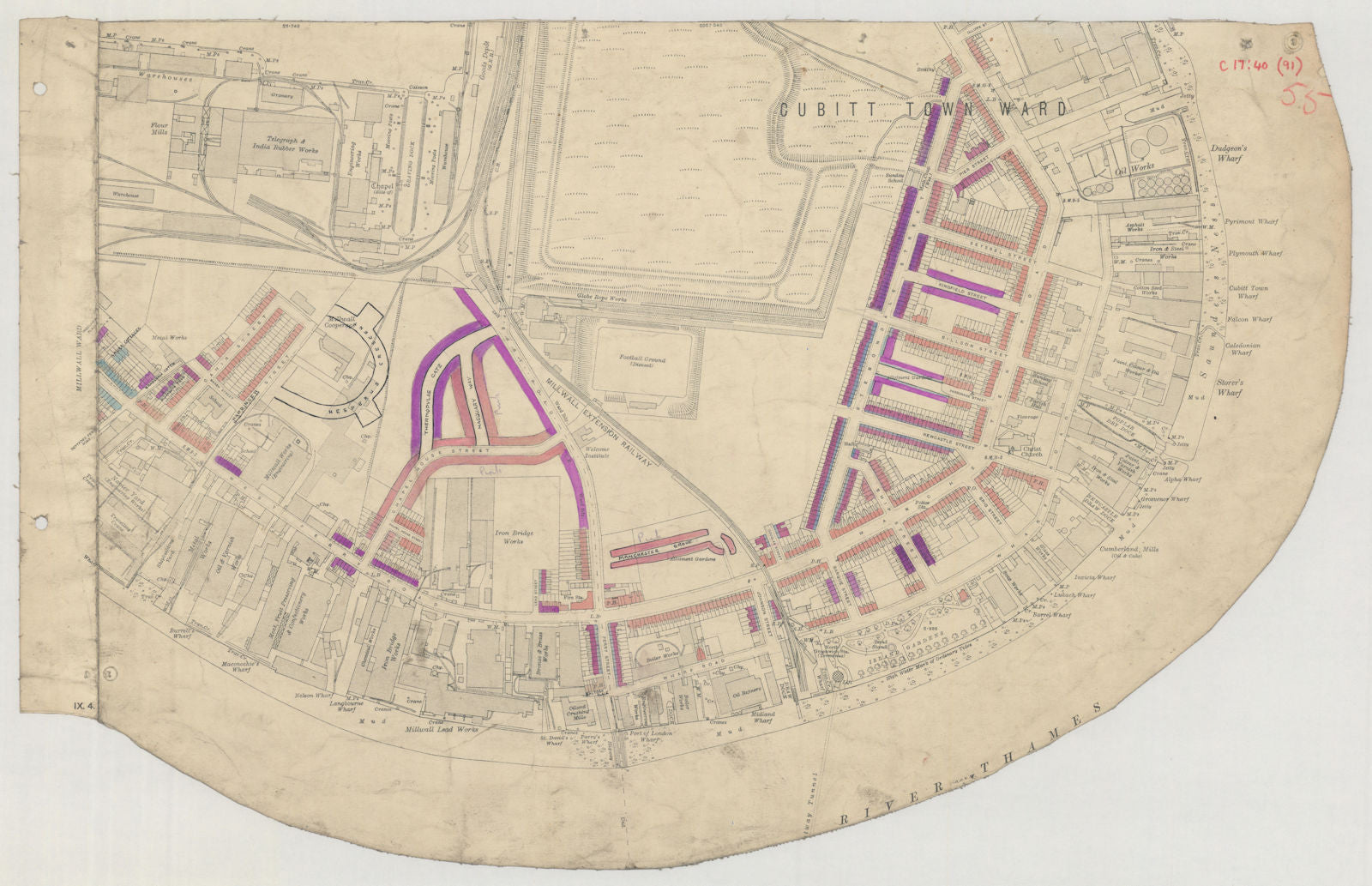 LSE POVERTY OS PROOF MAP Cubitt Town - Mudchute - Island Gardens 1928 ...