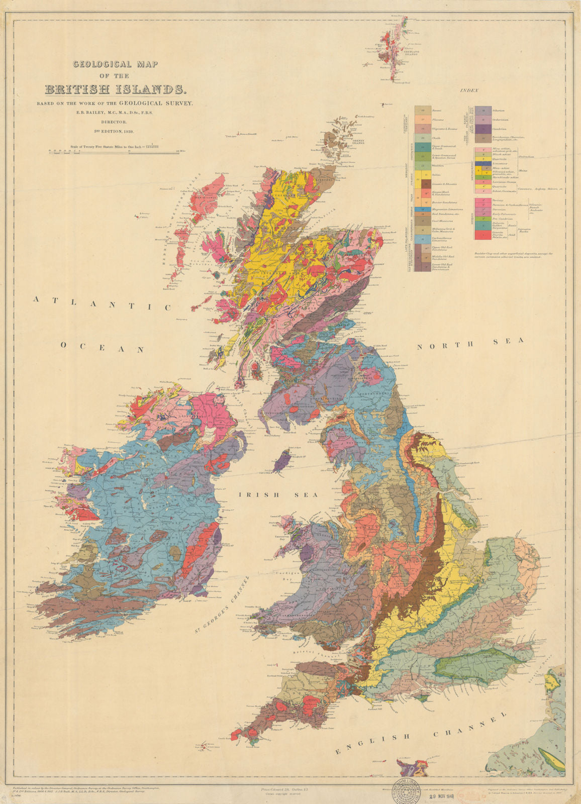 Geological Map of the British Islands. Geological Survey / Bailey 1939 ...