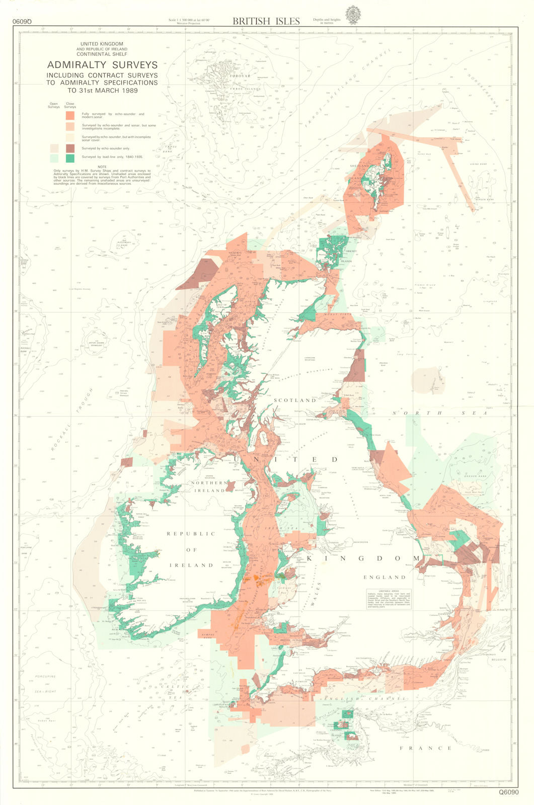 British Isles showing Admiralty Surveys. Admiralty chart #Q6090. 1984 ...