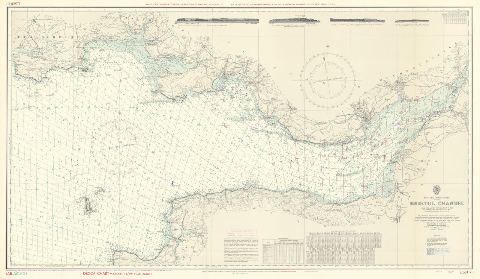 South Wales & England. Bristol Channel. Admiralty chart #1179. 1953 ...