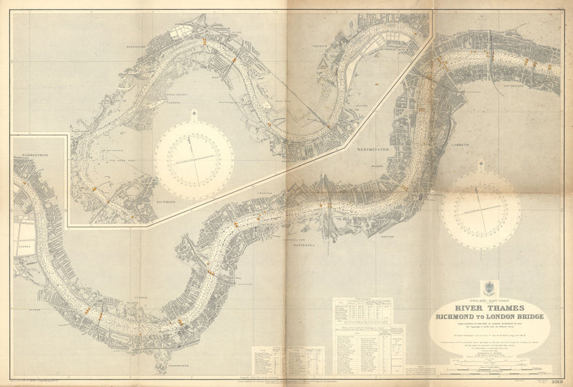 River Thames—Richmond to London Bridge Admiralty chart 3319. 1935 old ...